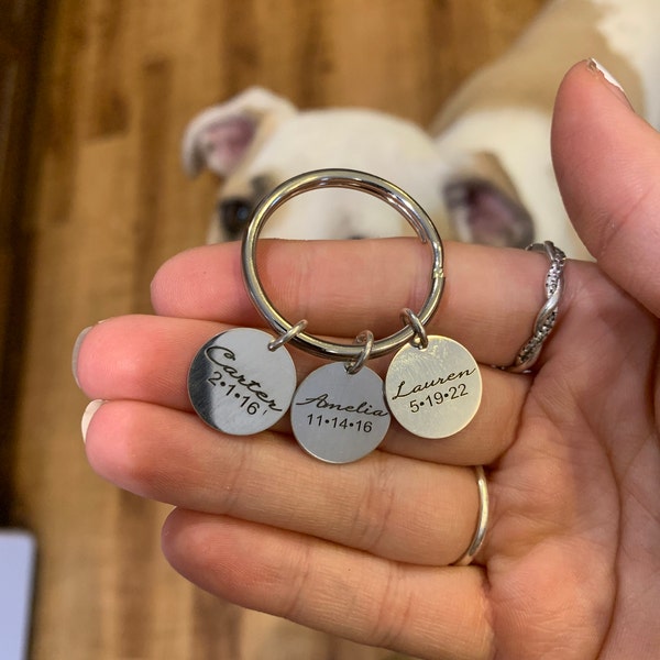 Personalized Sterling Silver Keychain, Kids Name Keychain, Date Key ...