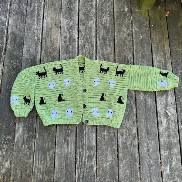 Crochet Pattern Calico Cats Cardigan, Fun Cat Pattern Sweater, Beginner ...