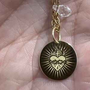 14K Solid Gold Sacred Heart Necklace, Religious Sacred Heart Disc ...