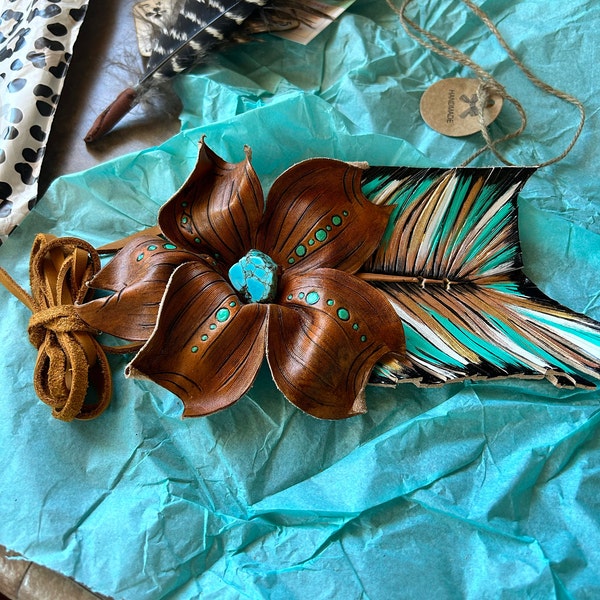 Western Painted and Tooled Leather Feather - Etsy