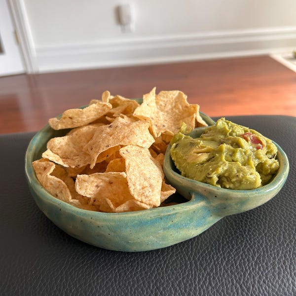 Hand-made Pottery Chip and Dip Bowl | Snack-size Chip and Dip Platter ...