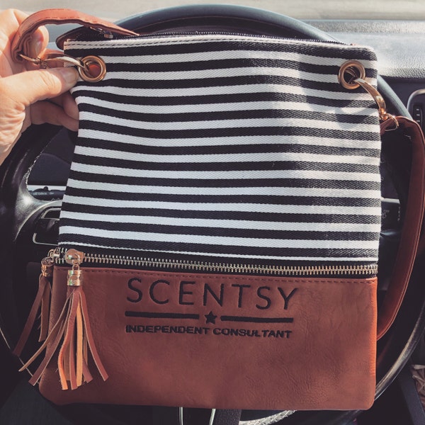 Authorized Scentsy Vendor Crossbody Striped Brown Leather Tassle ...