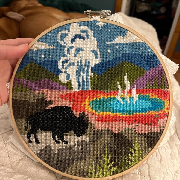 Yellowstone National Park Cross Stitch Pattern: Landscape Embroidery ...