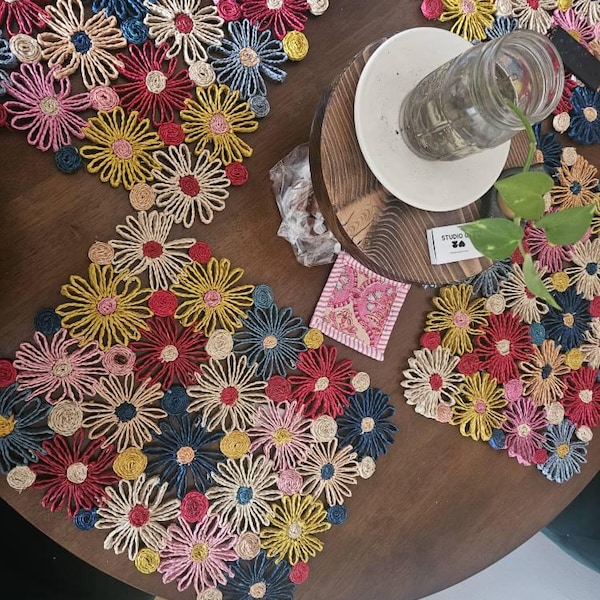 Fleur Multicolor Placemats for Table Decor, Multicolor Woven Placemats ...