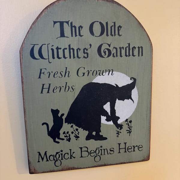 The Olde Witches' Garden Magick Primitive Halloween Sign - Etsy
