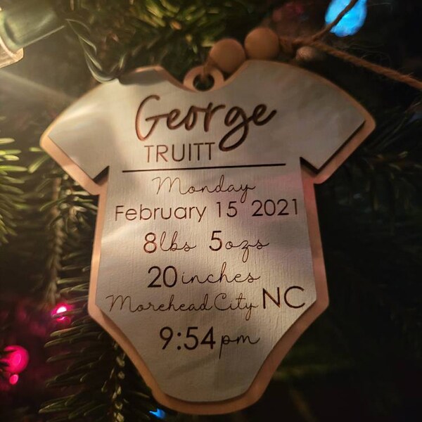 Baby's First Christmas Ornament Baby Shower Gift Stats Name Tag ...