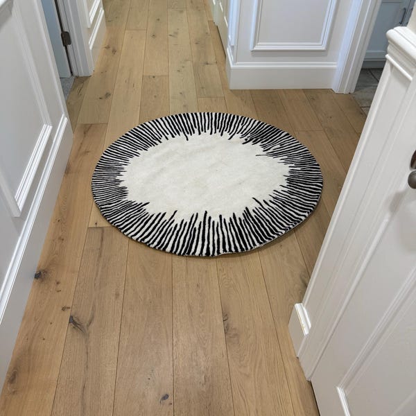 Round Rug, Abstract Round Carpet, White Round Rug Tufted Wool Circle ...