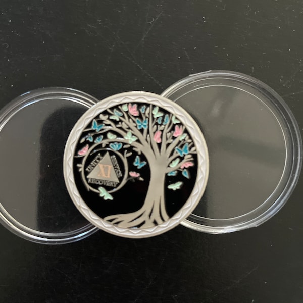 1 Year Sobriety Coin - Tree of Life AA Chip (1-40 Years) - AA Medallion ...