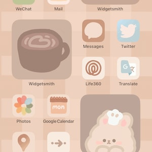 Cute Neutral Hand Drawn Ios & Android App Icons Home Screen Set Widgets ...