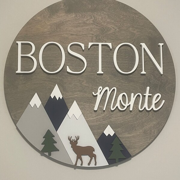 Custom Wooden Mountain Sign | 18-36" Deer Woodland Theme | Outdoor ...