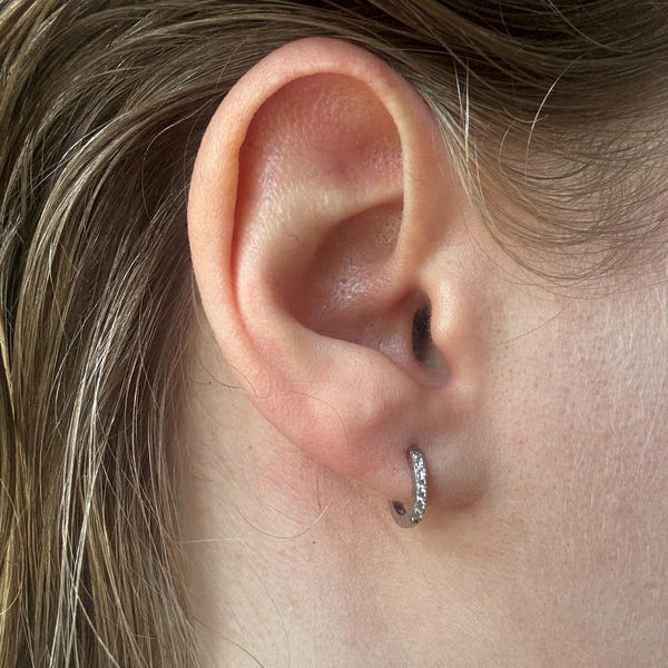 18G CZ Dangle Threadless Push Pin Labret Stud Earring, Sterling Silver ...