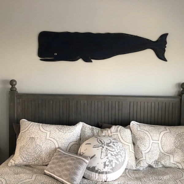 Wooden Whale Large - Wood Wall Art Hand Carved. Beach House Whale ...