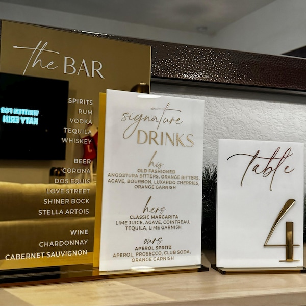 Gold Mirror Bar Sign - Signature Drinks Sign - Wedding Bar Menu - His ...