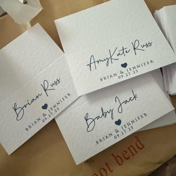 Custom Folded Place Cards With Different Fonts Folded Wedding Seating ...