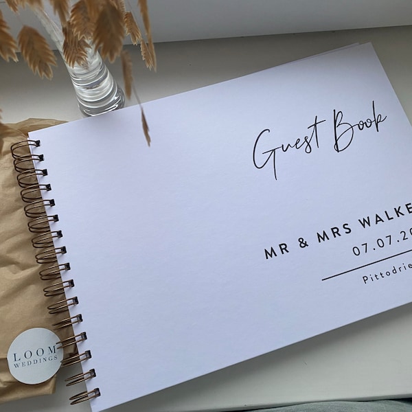 Minimal Script Wedding Guest Book - Personalised Guest Book - Custom Wedding Guestbook - Wire ...