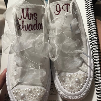 I DO Embroidered Bride Wedding Shoes,pearls, Ribbon Laces, Bling ...