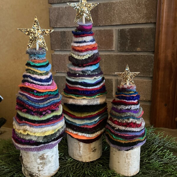 Multicolor Rainbow Felted Wool Christmas Tree Set Handmade Wool Decor ...
