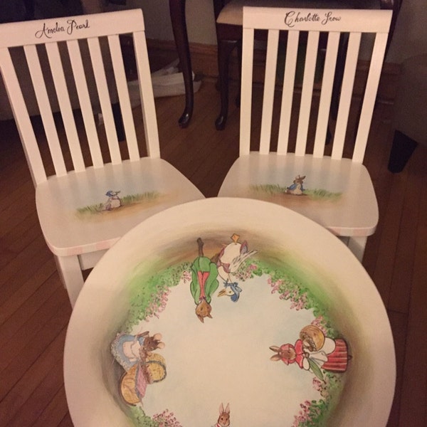 Hand Painted Child's Table Set, Peter Rabbit Table Set - Etsy New Zealand