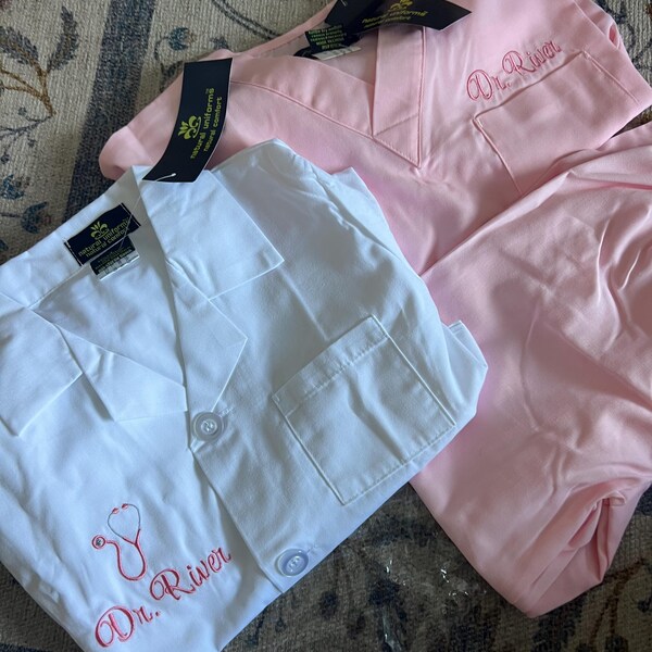 Kids' Custom Lab Coat AND Scrubs Set, Embroidered Personalized Kids Lab ...