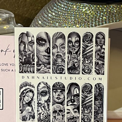 Chola Chicana 2 XL Nail Wraps Monochrome Sad Girl Jokers Girl Nail Art ...