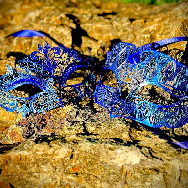 Deep Blue Couples Masquerade Masks, Navy Blue Venetian Couples Matching ...