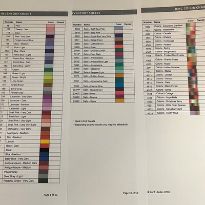 Printable DMC Thread Color Chart Tracker Inventory Sheet - Etsy