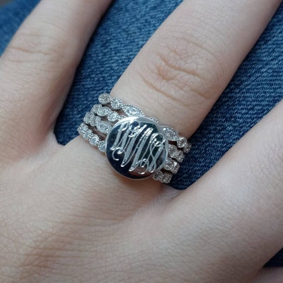 925 Sterling Silver Monogram Flip Ring, Two Sided Ring, Double Side ...