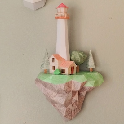 Lighthouse Island 3D Papercraft PDF Pattern/diy Low Poly Paper Craft ...