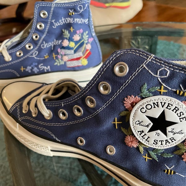 One More Chapter Book Converse, Flowers and Book Embroidered Converse ...