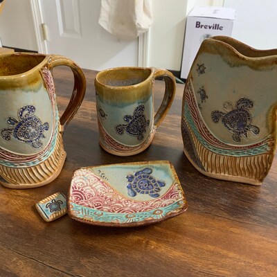 Sea Turtle Pottery Flower Vase Hand Made - Etsy