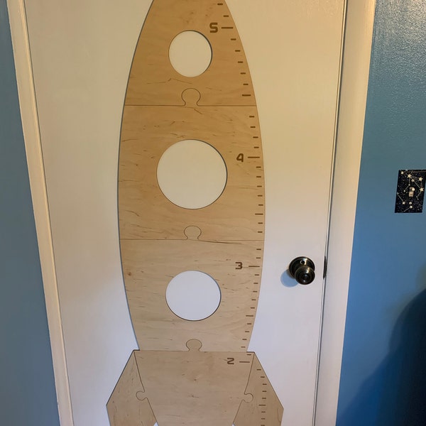 Kids Wooden Growth Height Chart Ruler, Space Theme Nursery Decor ...