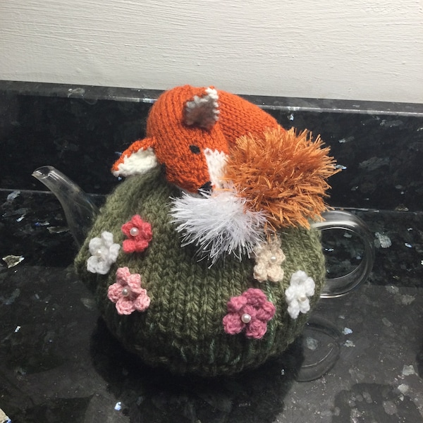 Hand Knitted Tea Cosy "sleeping Fox". Animal Lovers Gift, Fox Tea Cosy ...