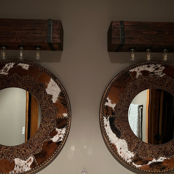 Tooled Leather & Brindle Cowhide Fancy Western Decor Gilded Wall Accent ...