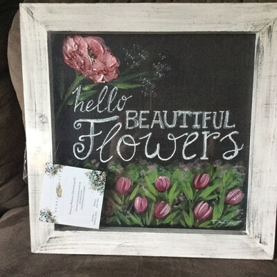 Painted Flowers Art Work Hello Beautiful Flowers Wall Art - Etsy