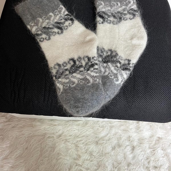 Natural Goat Wool Knee-high Socks, Knitted Warm Boot Socks, Fuzzy Comfy ...