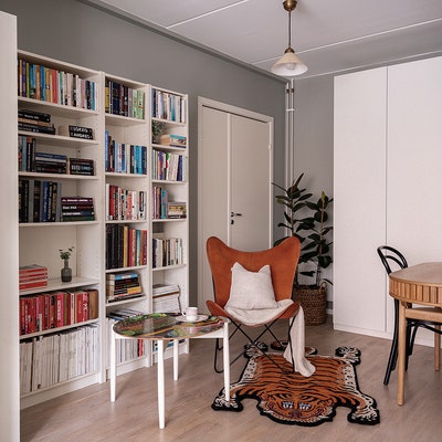 Modern Handwoven Wave Pattern Wool Shag Rug, Soft Wool Minimalist ...