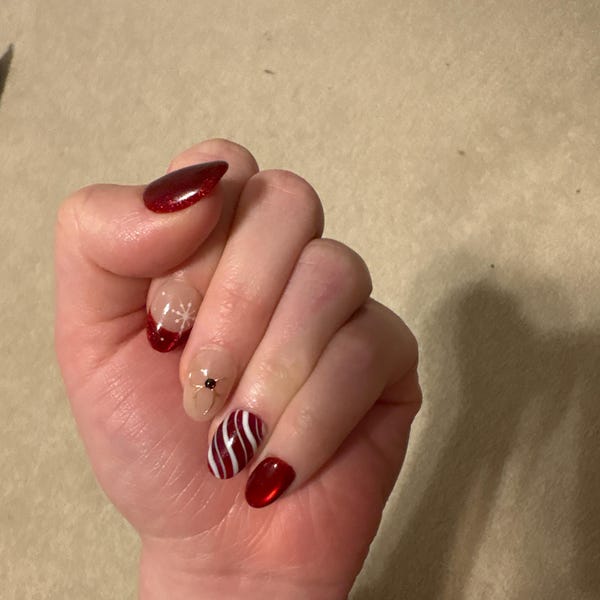 Red Cat Eye Snowflake & Candy Cane Christmas Press on Nails |red Almond ...