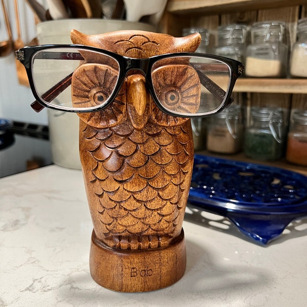 Owl Eyeglasses Stand, Glasses Holder, Wooden Bird Sculpture, Handmade ...