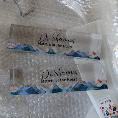 Desk Nameplate With Wooden Base Personalized, Lighted Acrylic Nameplate ...