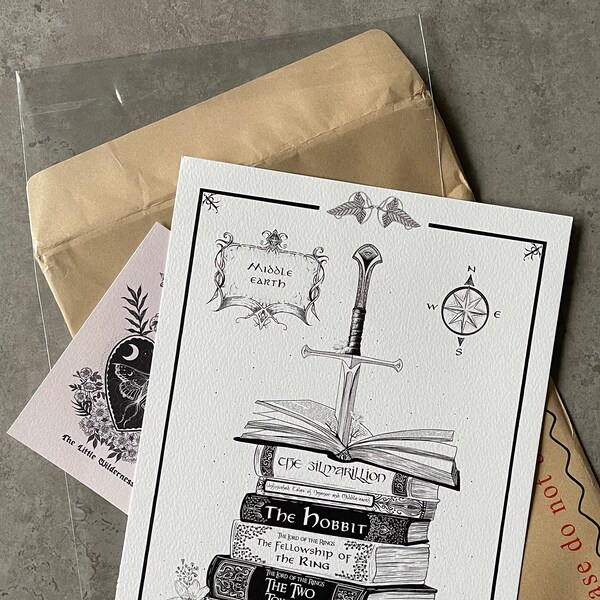 Tolkien Inspired Hand Drawn Book Stack Illustration Print // Lotr ...