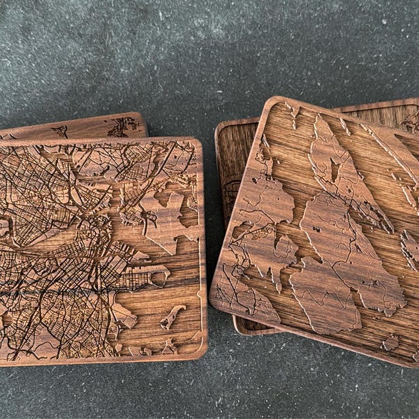 Map Coasters, Custom Map Coasters, Square Map Coasters, Gift Ideas, Map ...
