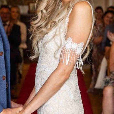 Pearly Shoulder Lace Capelet , Handmade Black Lace Bolero, Wedding ...