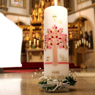 Candle Christening Tree of Life With Rainbow Leaves, Doves, Fish ...