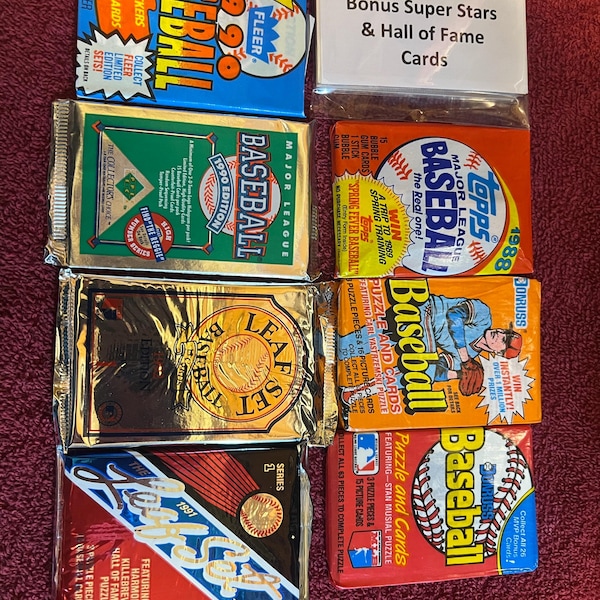 Old Unopened Packs Baseball Cards From Wax Box - Vintage 100 Card Lot ...