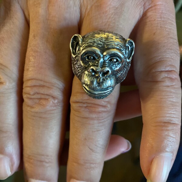 Chimpanzee Ring 925 Sterling Silver Chimp Monkey - Etsy