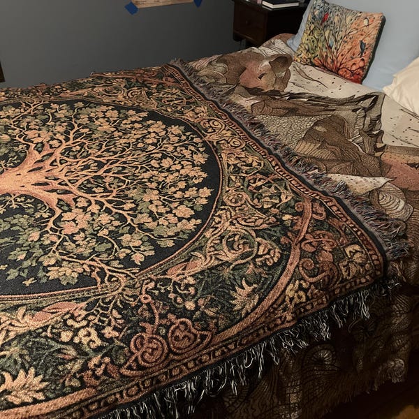 Medieval Tree of Life Throw Blanket Tapestry Rug | Woodland Woven Wall ...