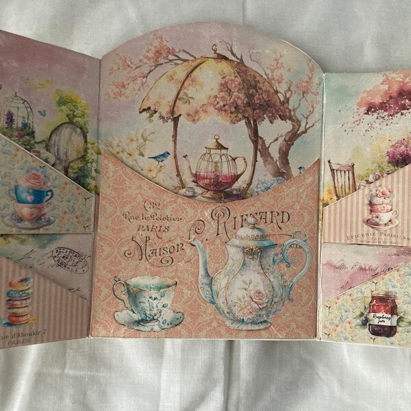 Spring Tea Time Double Door Folio, Junk Journal Printable, Tea And