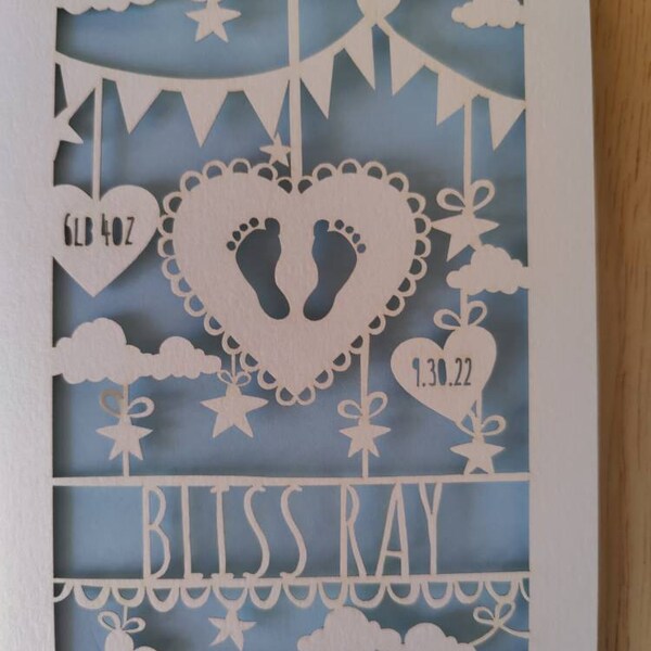 Personalised Papercut Baby Card,new Baby, Birth Announcement, Birth ...