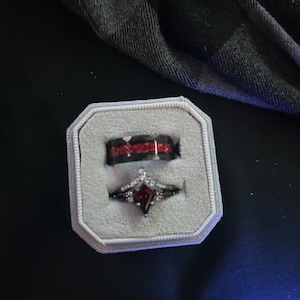 Skye Natural Red Garnet Couples Ring Set His and Hers Matching Wedding ...