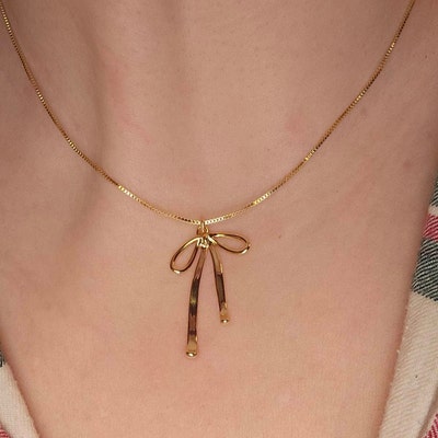 Gold Filled Mini Chain Link With Bow Pendant - Etsy